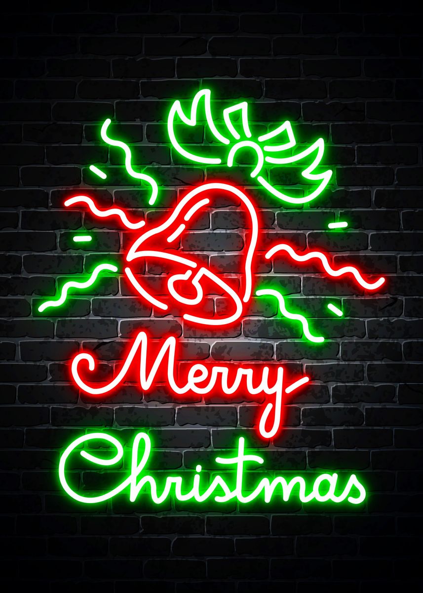 'Merry Christmas Neon Light' Poster, picture, metal print, paint by ...
