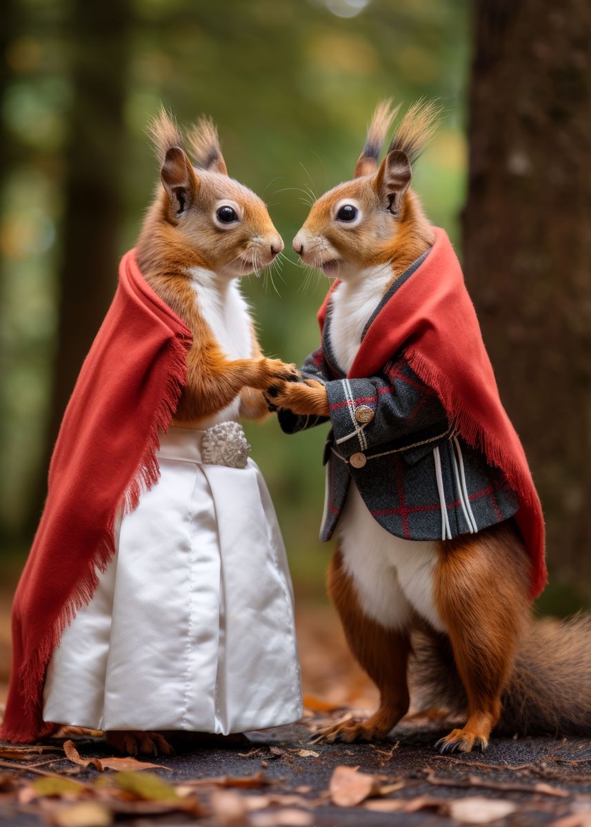 'Red Squirrel Wedding' Poster, picture, metal print, paint by Craig ...