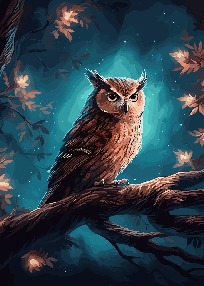 'Owl Night' Poster, picture, metal print, paint by Ardyce Behn | Displate