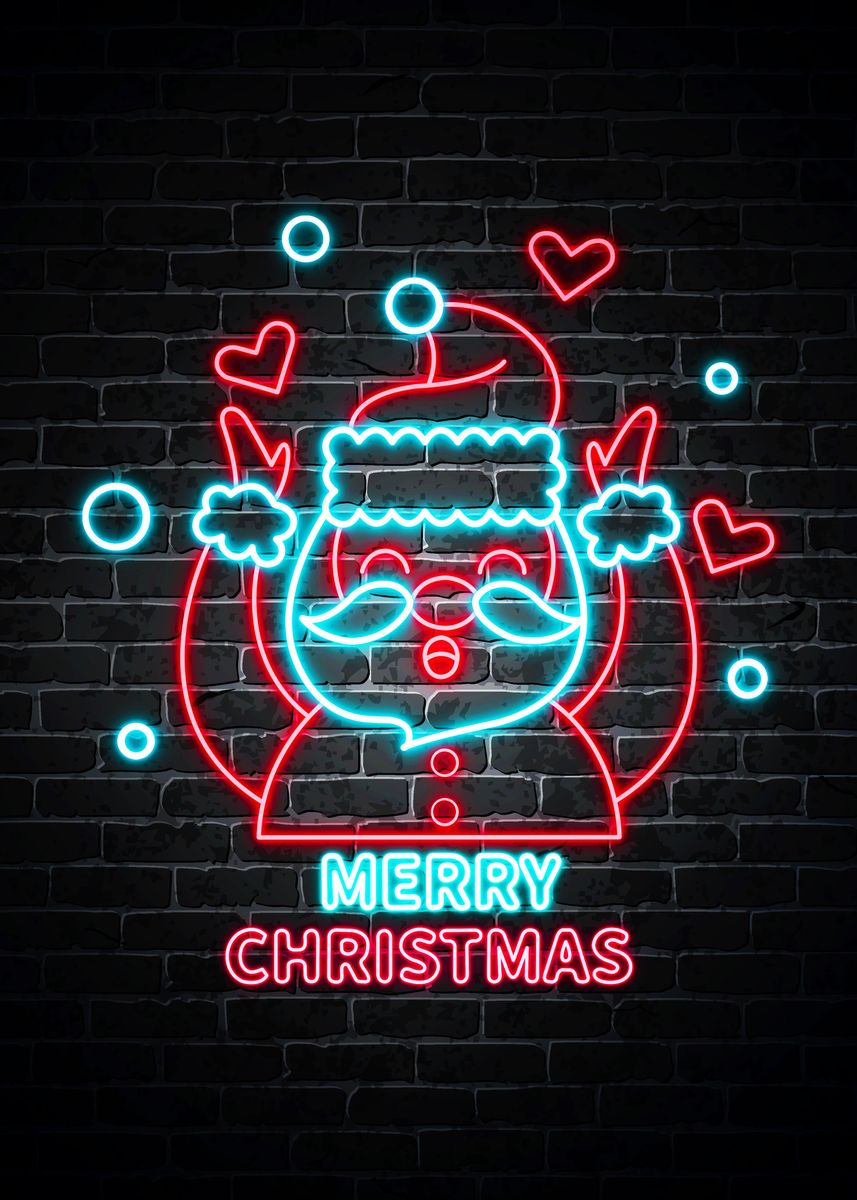 'Merry Christmas Neon Light' Poster, picture, metal print, paint by ...