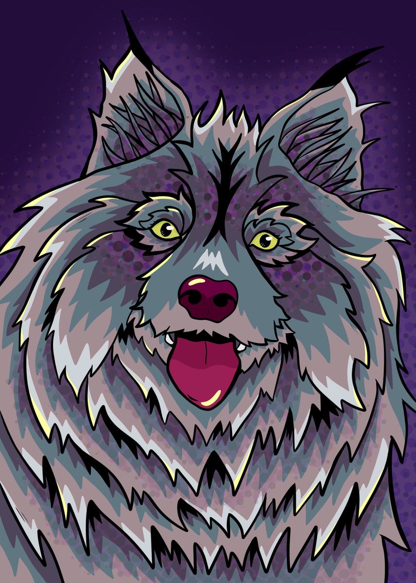 'Dark fluffy wolf dog' Poster, picture, metal print, paint by Sarah ...
