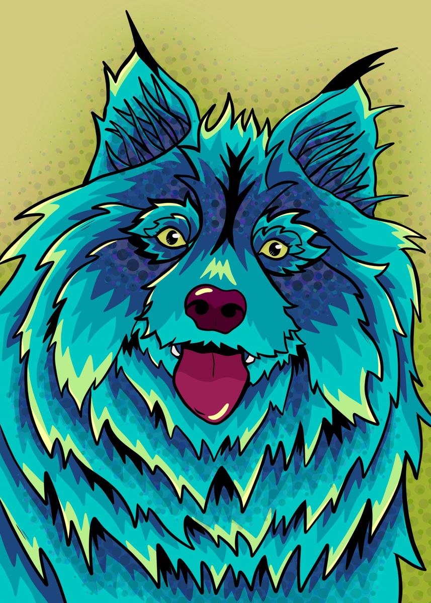 'Light blue fluffy wolf dog' Poster, picture, metal print, paint by ...