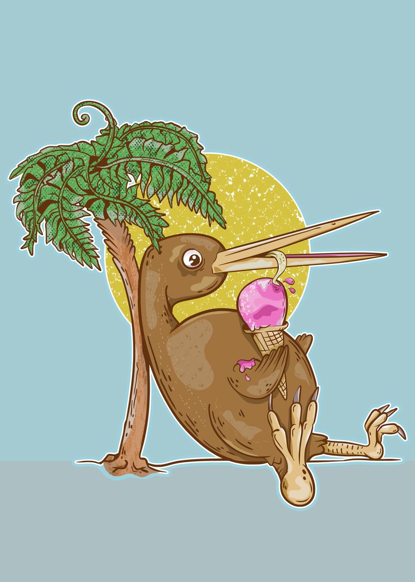'Kiwi Bird eating ice cream' Poster, picture, metal print, paint by ...