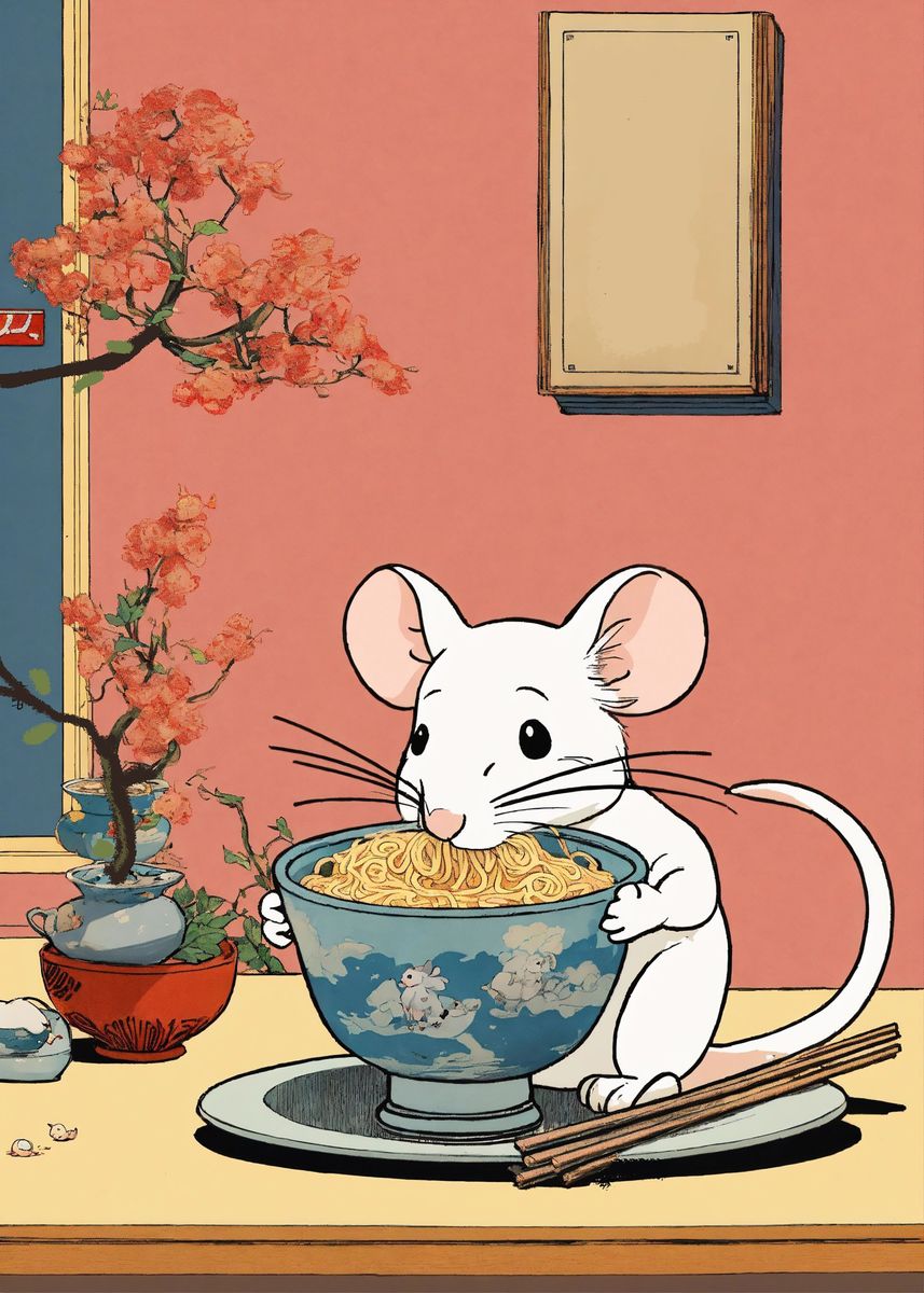 'a cute little mouse eating' Poster, picture, metal print, paint by ...