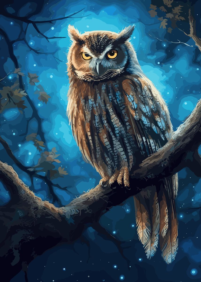 'Owl Night' Poster, picture, metal print, paint by Ardyce Behn | Displate
