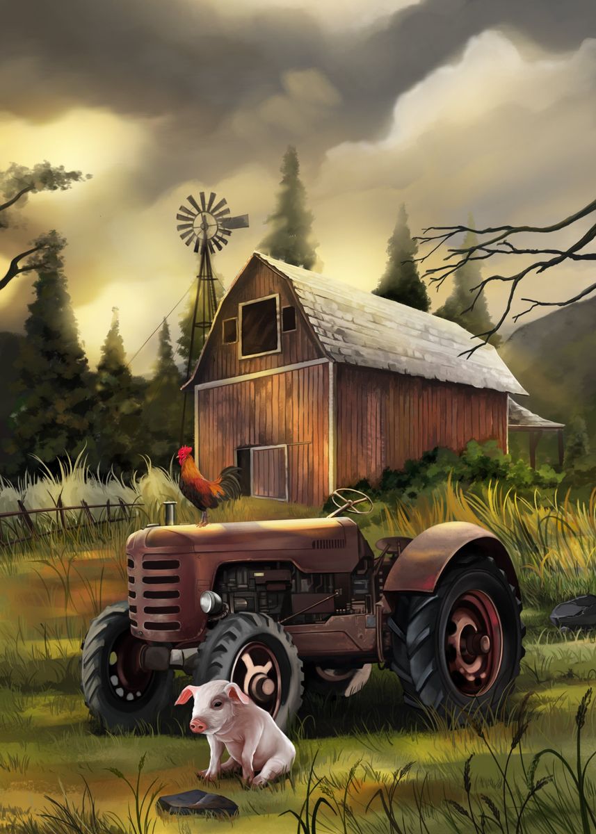 'Country Farm Tractor' Poster, picture, metal print, paint by B Cubed ...