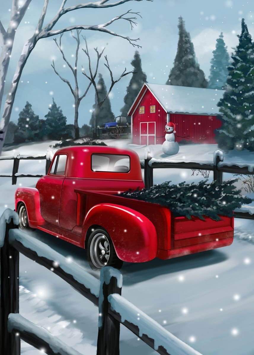 'Country Christmas Farm' Poster, picture, metal print, paint by B Cubed ...