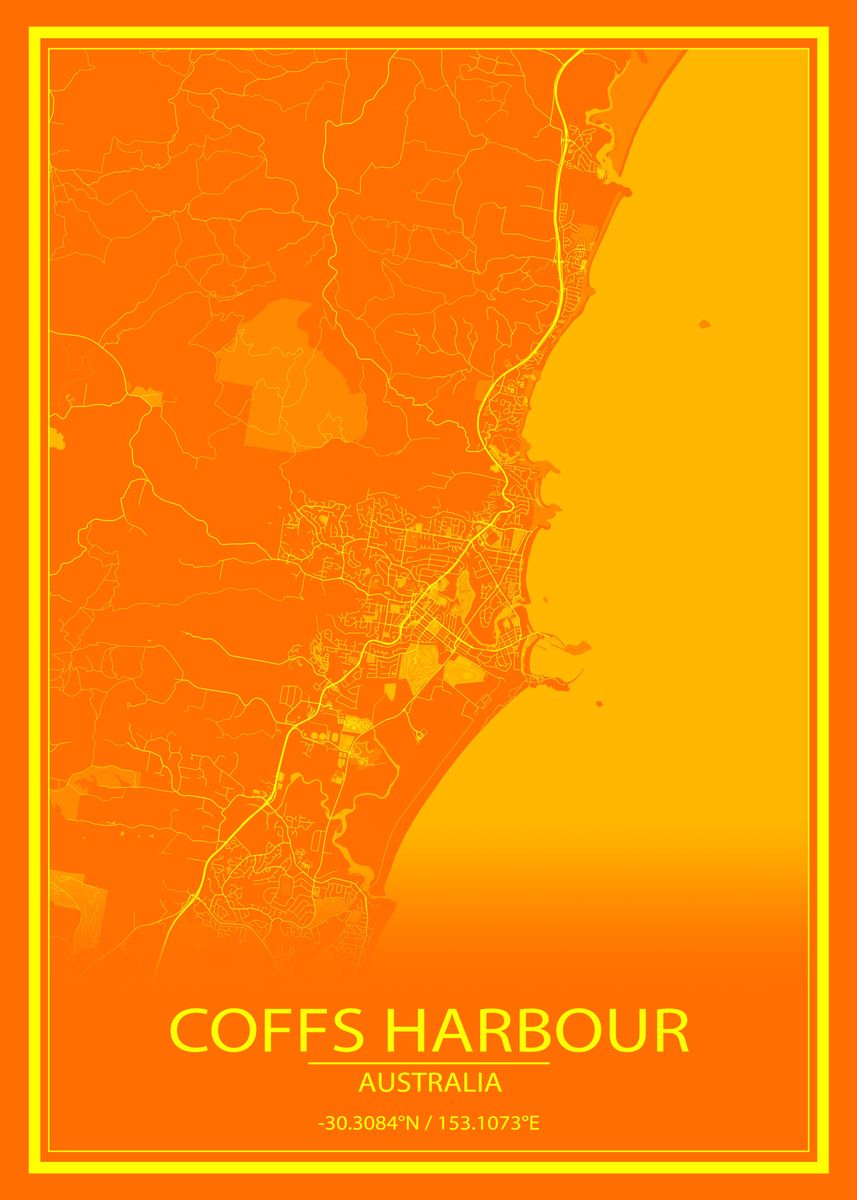 'Coffs Harbour Orange Map' Poster, picture, metal print, paint by Wall ...