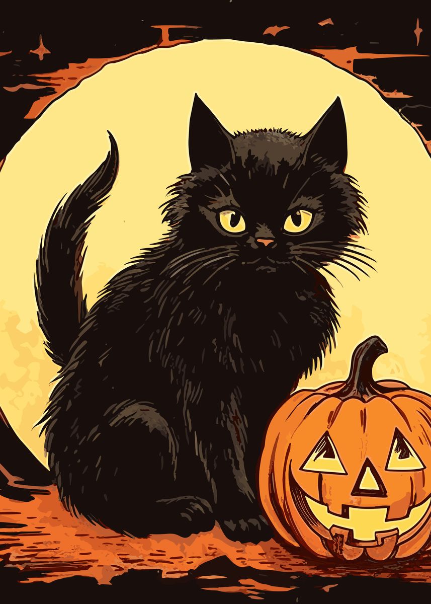 'Halloween Black Cat' Poster, picture, metal print, paint by Dolores ...