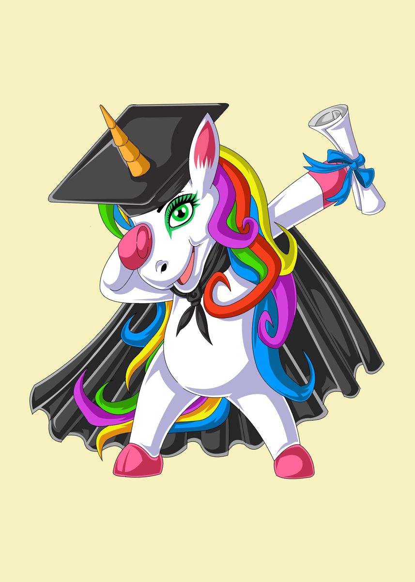 'graduation unicorn dabbing' Poster, picture, metal print, paint by ...
