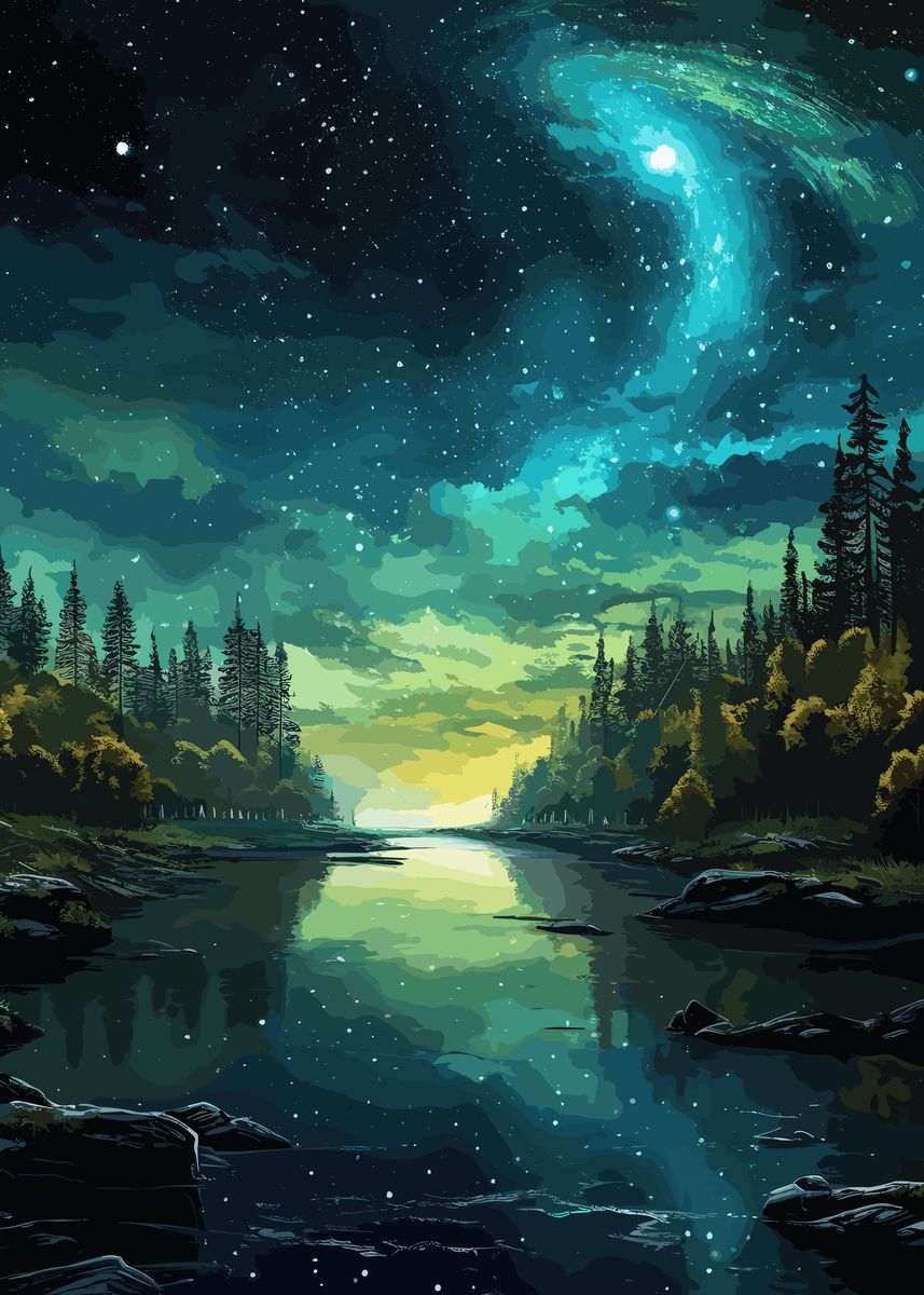 'Jungle Night Sky' Poster, picture, metal print, paint by MICHELLE ...