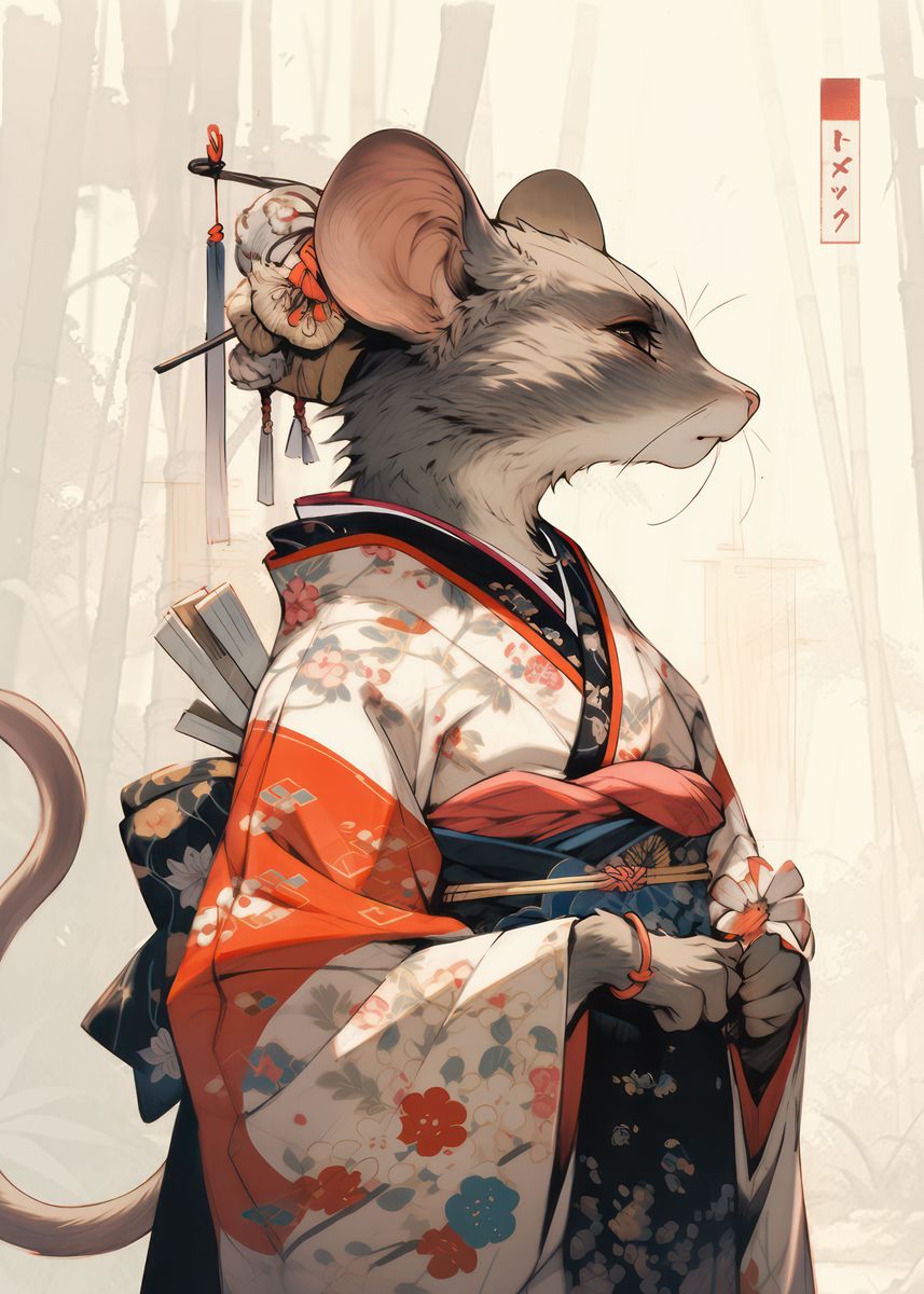 'Edo Geisha Mouse' Poster, picture, metal print, paint by Tomasz Dąbek ...