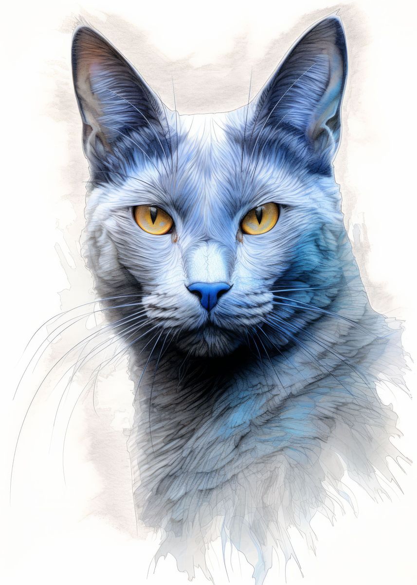'Russian Blue Cat Sketch' Poster, picture, metal print, paint by Frank ...