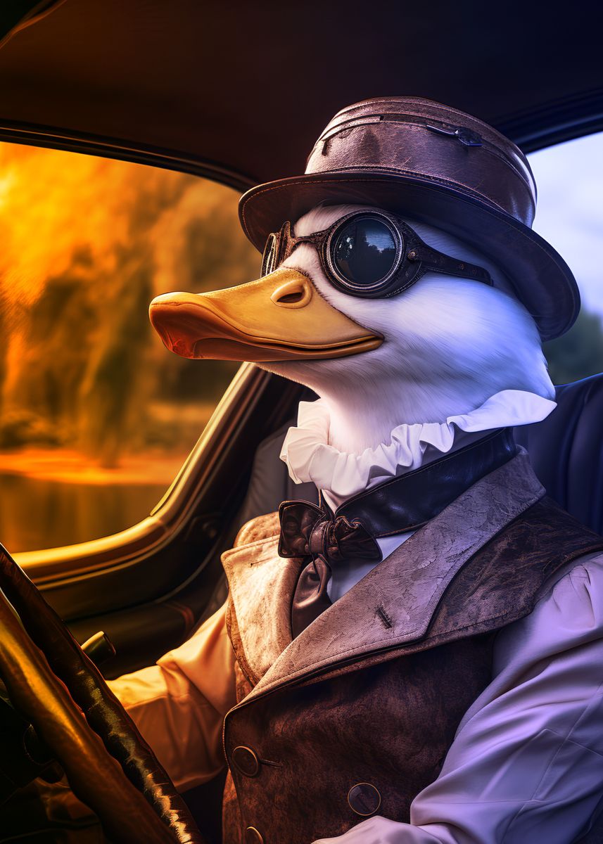 'Funny Duck drive a car' Poster, picture, metal print, paint by Esbiyu ...