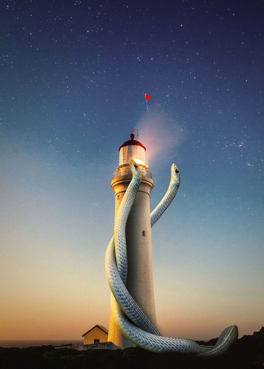 'Lighthouse and balloon' Poster, picture, metal print, paint by Patryk ...