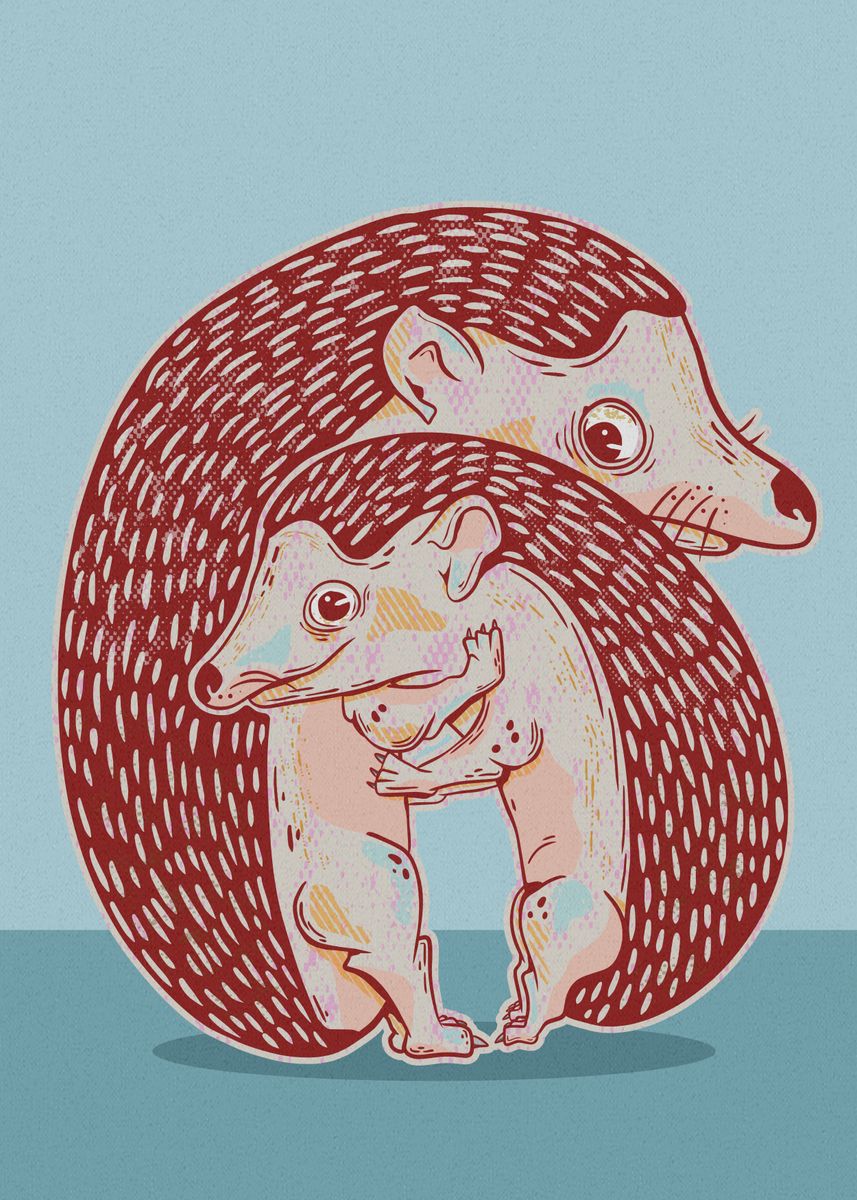 'Hedgehogs hugging' Poster, picture, metal print, paint by mailbox ...