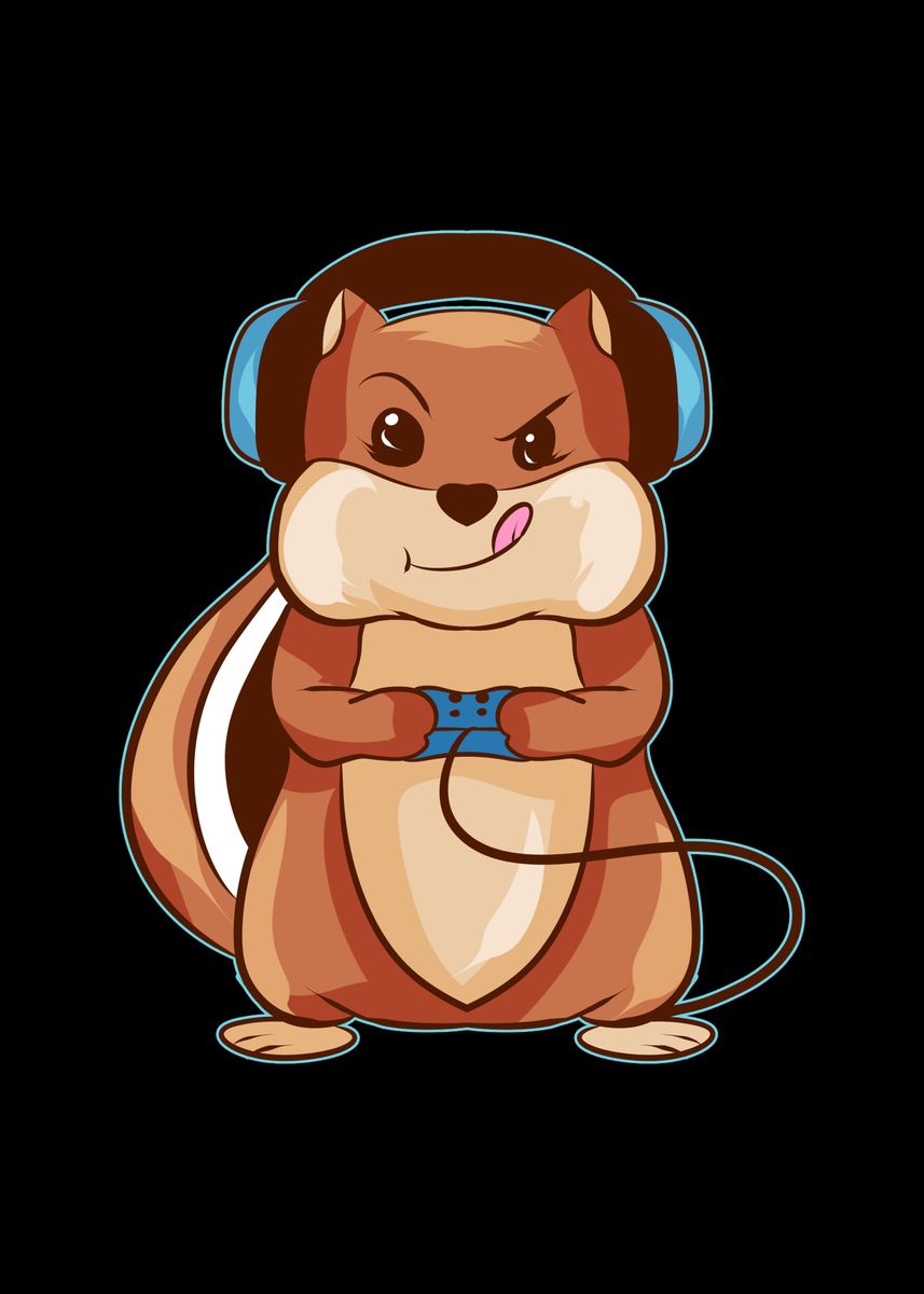 'Gaming Squirrel Gamer Game' Poster, picture, metal print, paint by ...