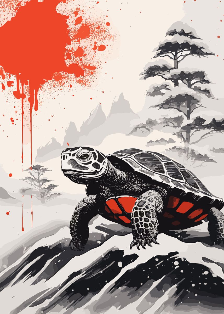 'Turtle Japanese Painting' Poster, picture, metal print, paint by Ray ...