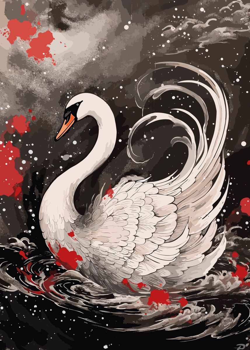 'Swan Japanese Painting' Poster, picture, metal print, paint by Ray ...