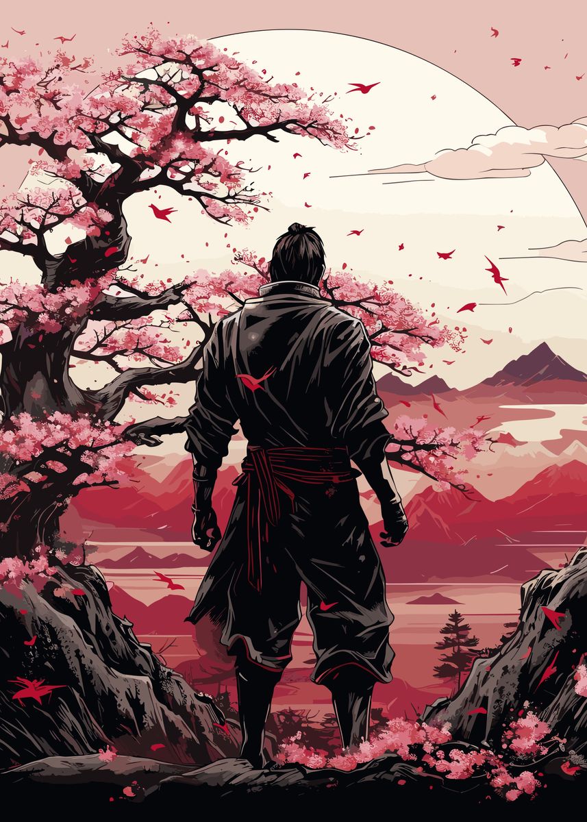 'Samurai Sakura' Poster, picture, metal print, paint by Pmurt | Displate