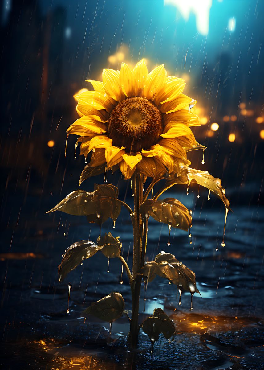 'Rainy Sun flower' Poster, picture, metal print, paint by Dennex ...