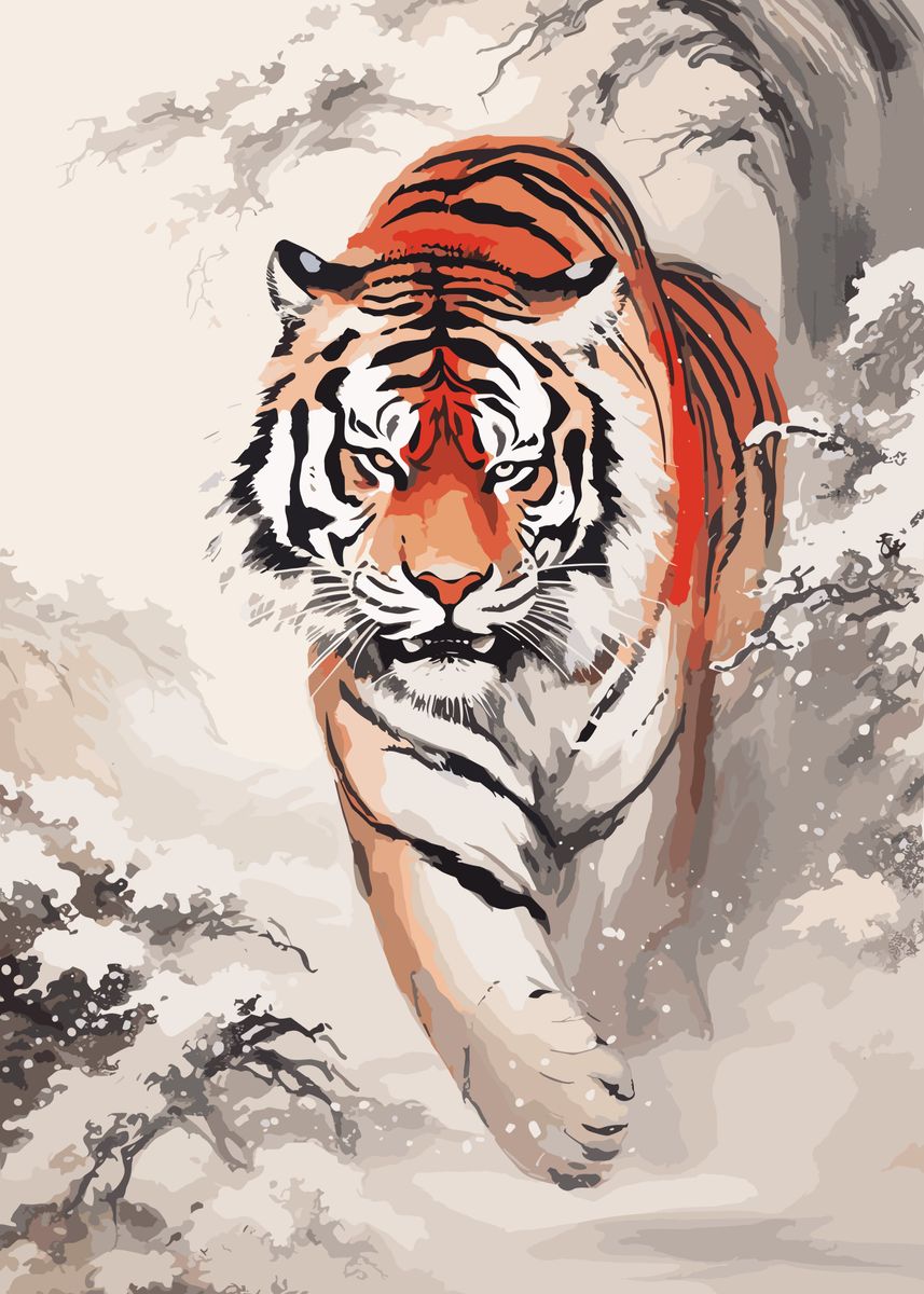 'Tiger Japanese Painting' Poster, picture, metal print, paint by Ray ...