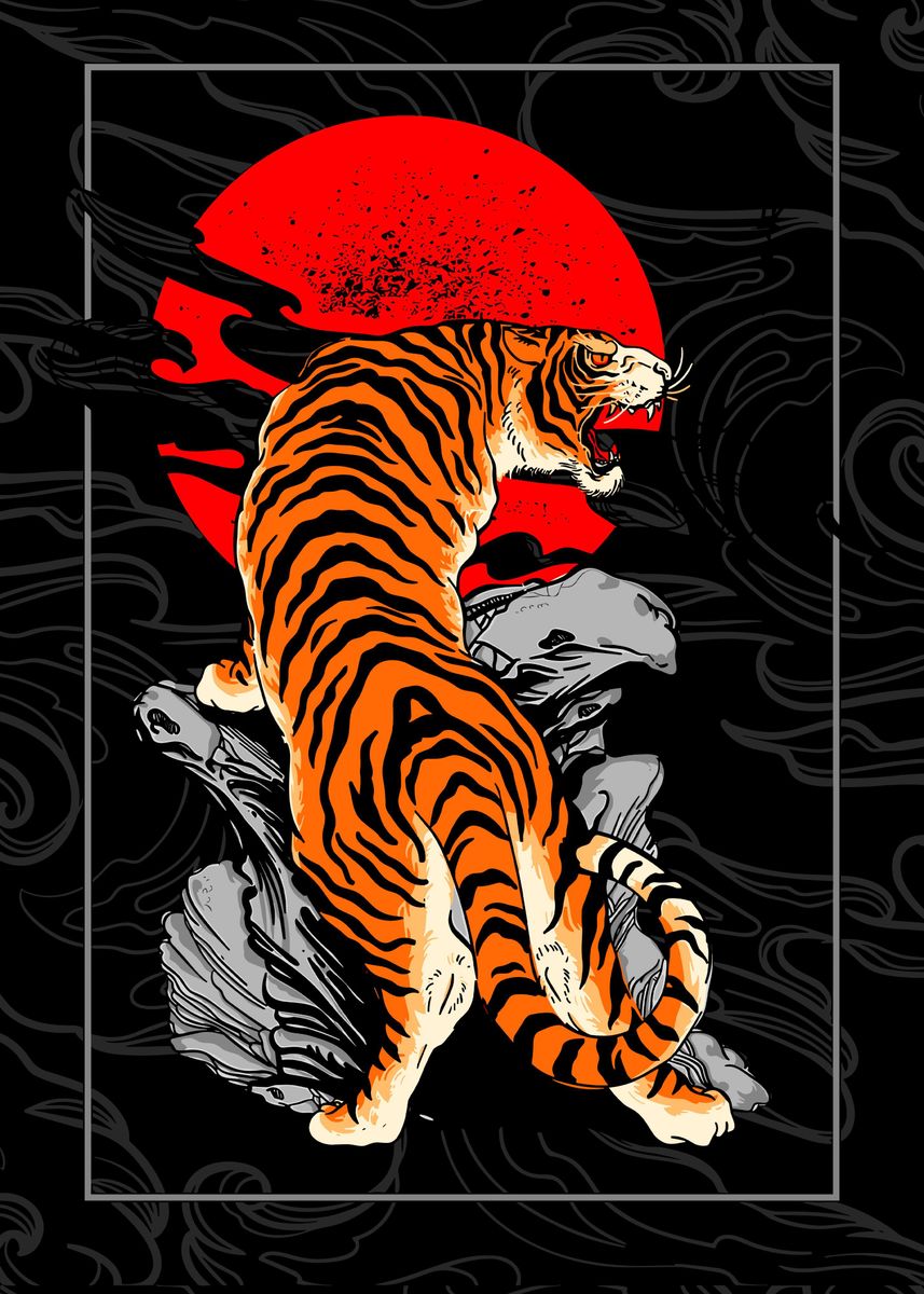 'red moon japan' Poster, picture, metal print, paint by designgraphic1 ...