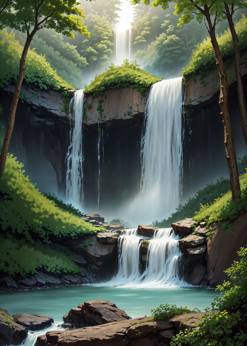 'Beautiful Waterfall' Poster by DervlexArt | Displate