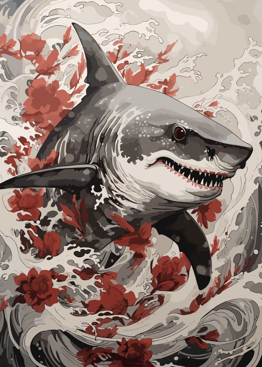 'Shark Japanese Painting' Poster, picture, metal print, paint by Ray ...