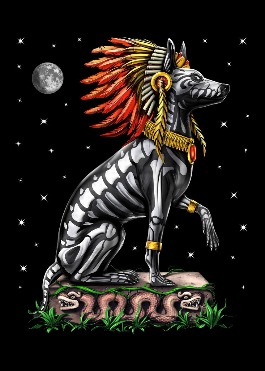 'Aztec Xolo Dog Warrior' Poster, picture, metal print, paint by ...