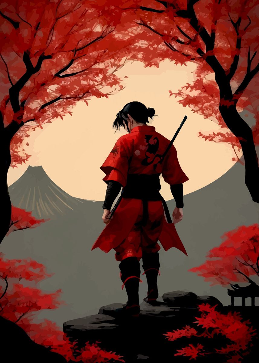 'Red Japanese Samurai Ninja' Poster, picture, metal print, paint by ...