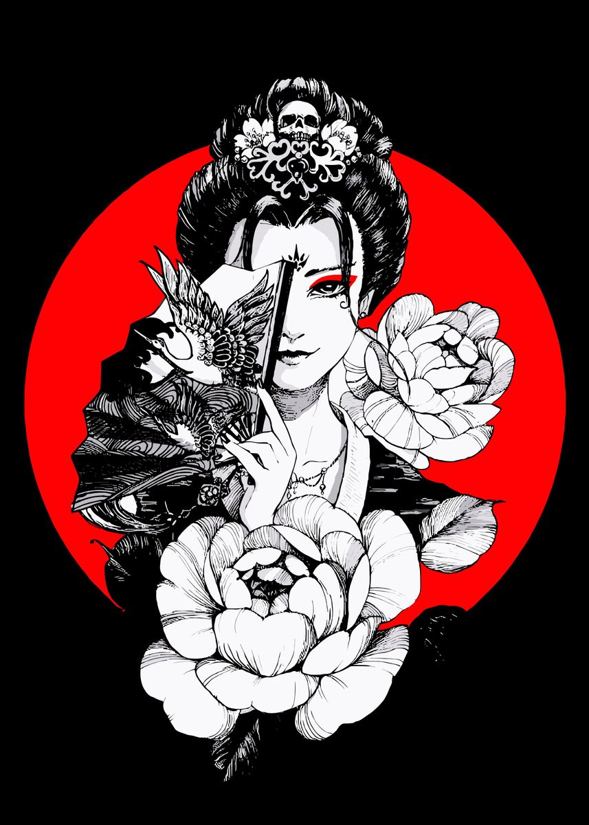 'red moon japan' Poster, picture, metal print, paint by designgraphic1 ...