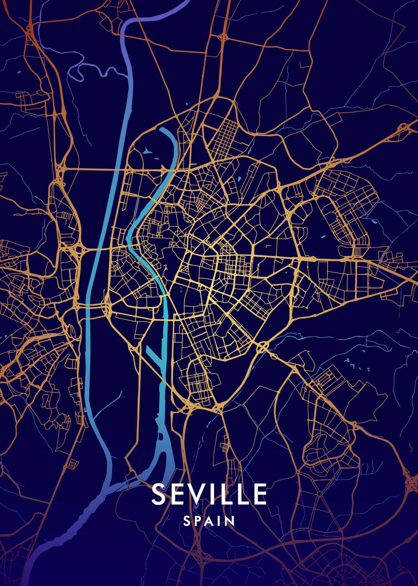 'Seville Map' Poster, picture, metal print, paint by Miracle Studio ...
