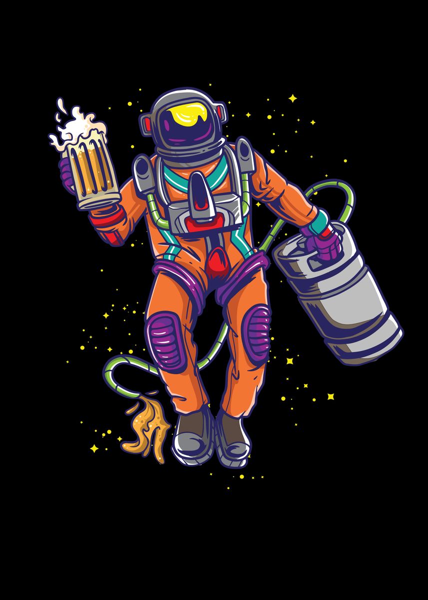 'Astronaut Beer Party' Poster, picture, metal print, paint by Mooon ...