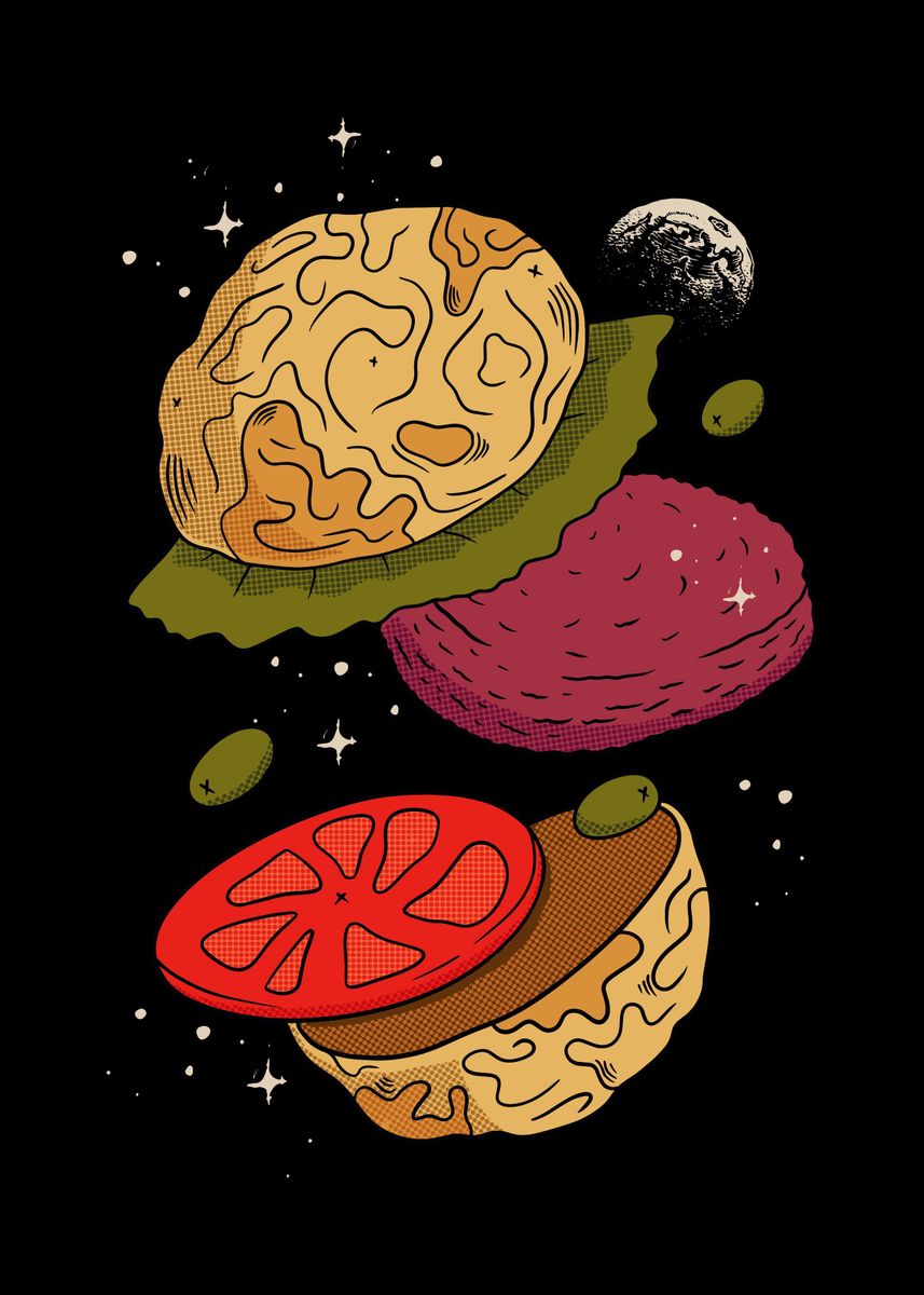 'Moon Burger' Poster, picture, metal print, paint by Adam | Displate