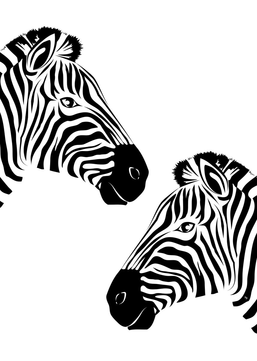 'Two Zebras' Poster, picture, metal print, paint by Martina | Displate