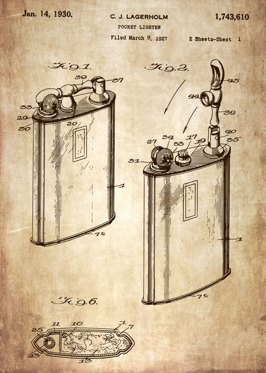 '1927 pocket lighter patent' Poster, picture, metal print, paint by Van ...