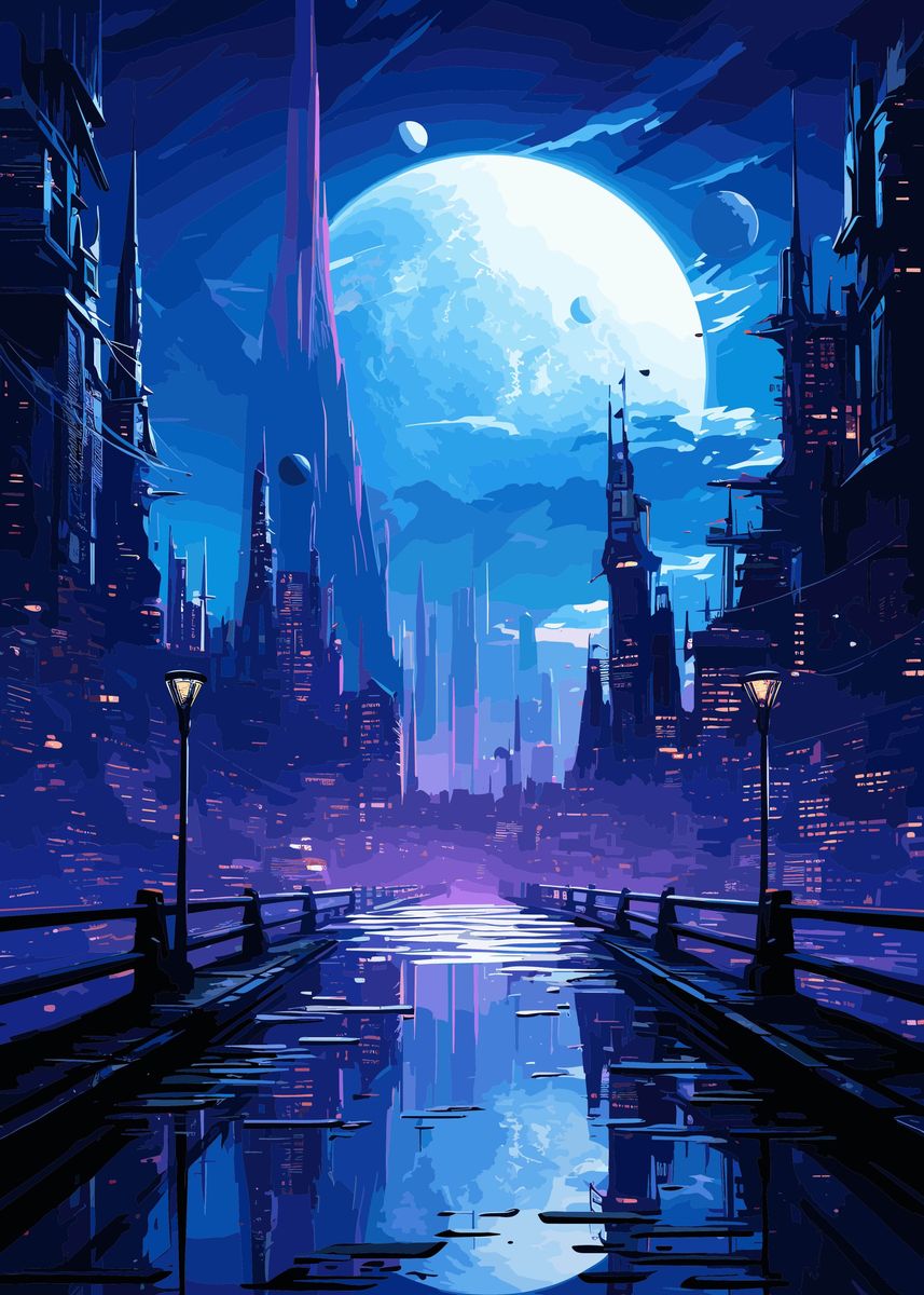 'Anime Future City' Poster, picture, metal print, paint by ...
