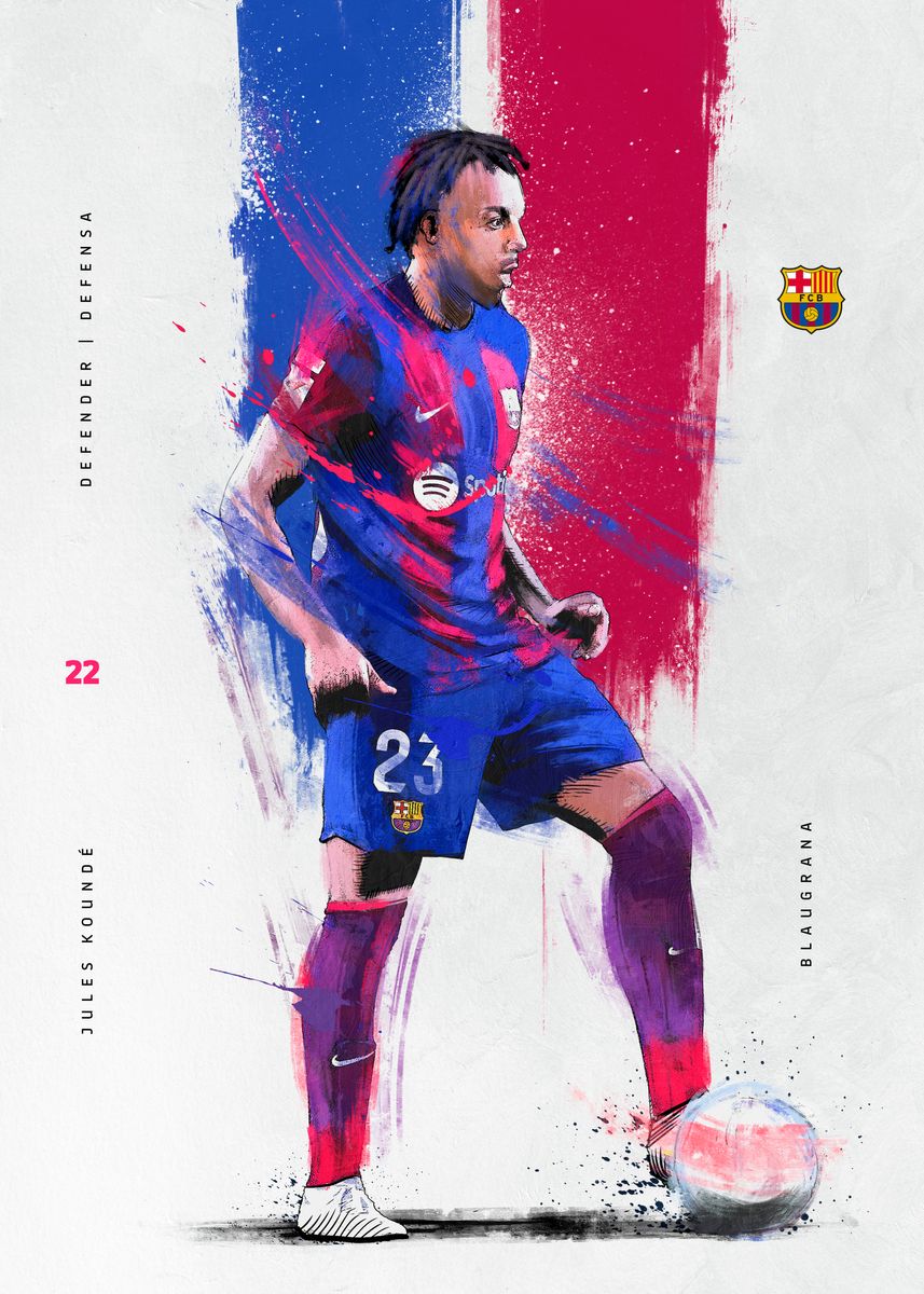 'Jules Kounde' Poster, picture, metal print, paint by Barça | Displate