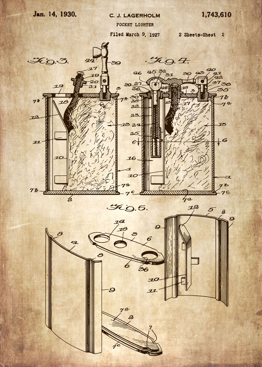 '1927 pocket lighter patent' Poster, picture, metal print, paint by Van ...