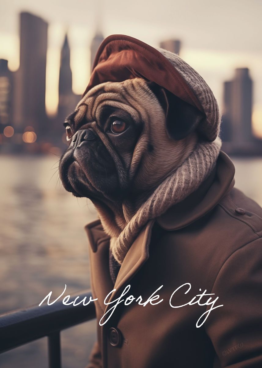 'New York City Pug Photo' Poster, picture, metal print, paint by LVTFCO ...