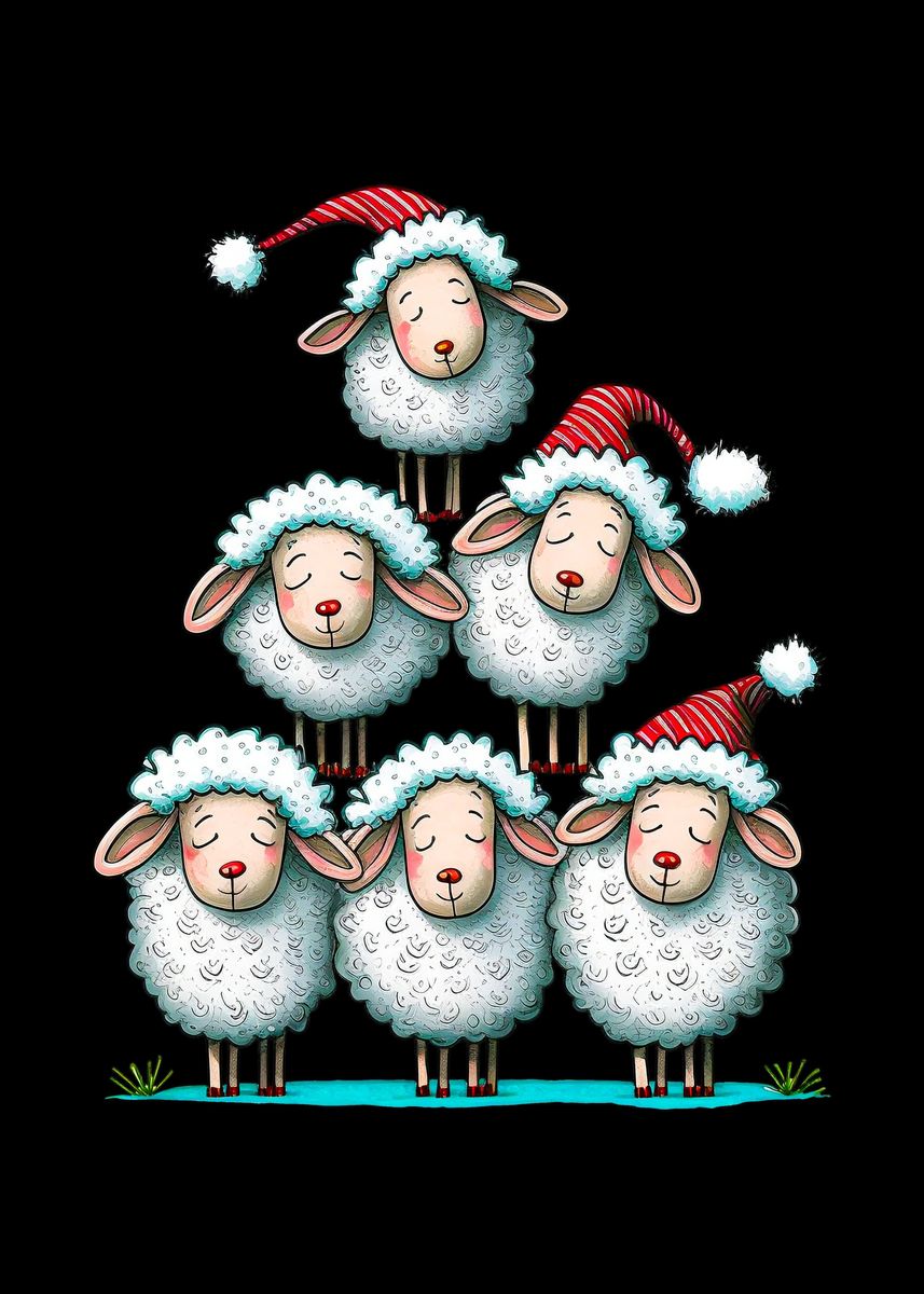 'merry christmas sheep' Poster, picture, metal print, paint by Tech ...