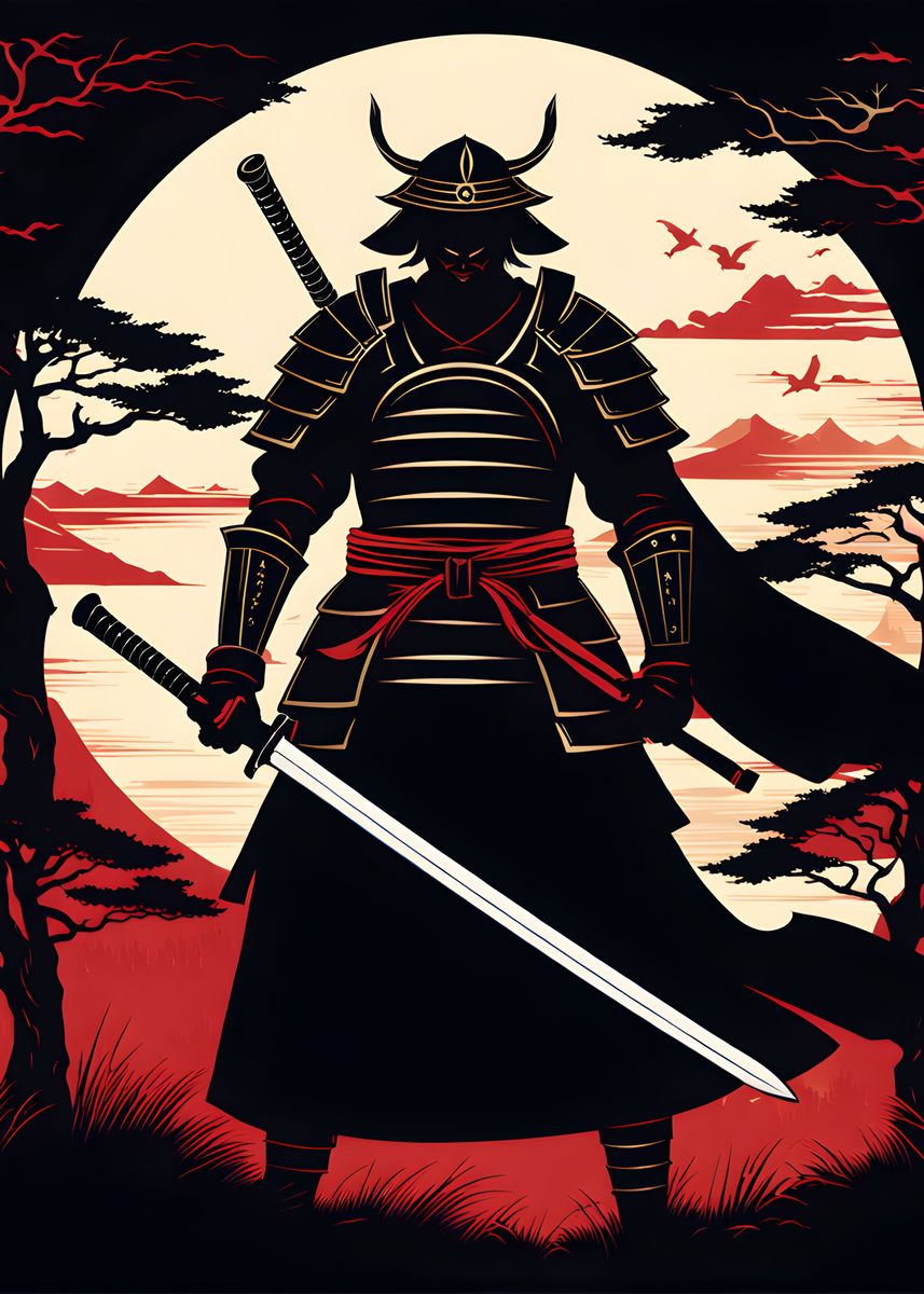 'Samurai' Poster, picture, metal print, paint by Kimiko Studio | Displate