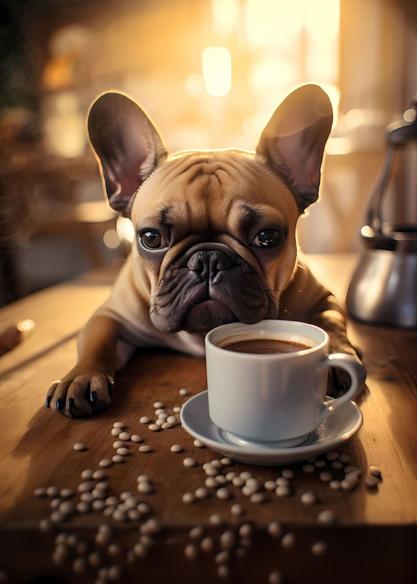 'French Bulldog Coffee Dog' Poster, picture, metal print, paint by ...