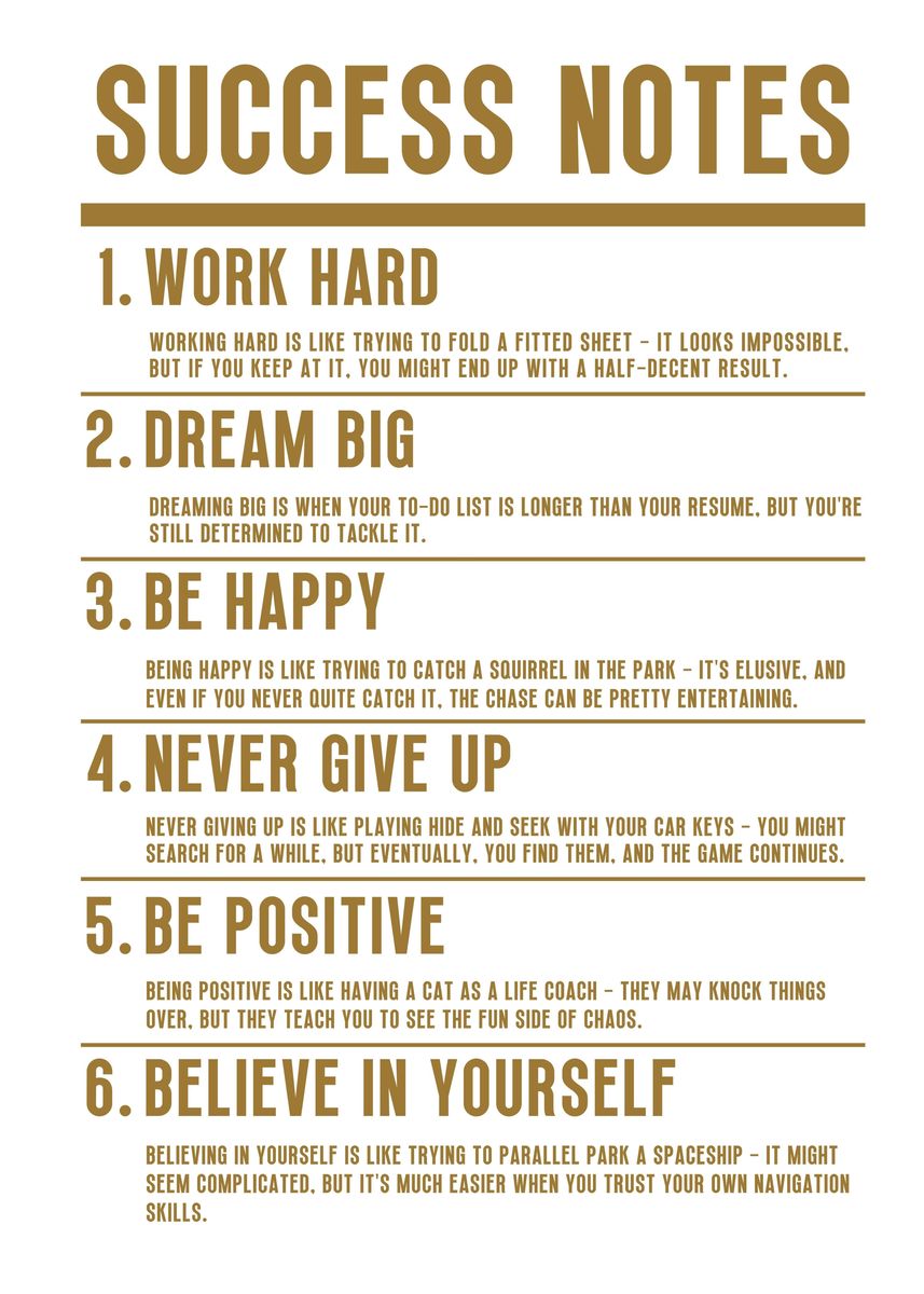 'Success Notes' Poster, picture, metal print, paint by Wezt Studio ...