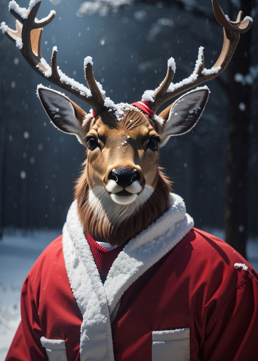 'Deer santa xmas' Poster, picture, metal print, paint by Ayen Khusna ...