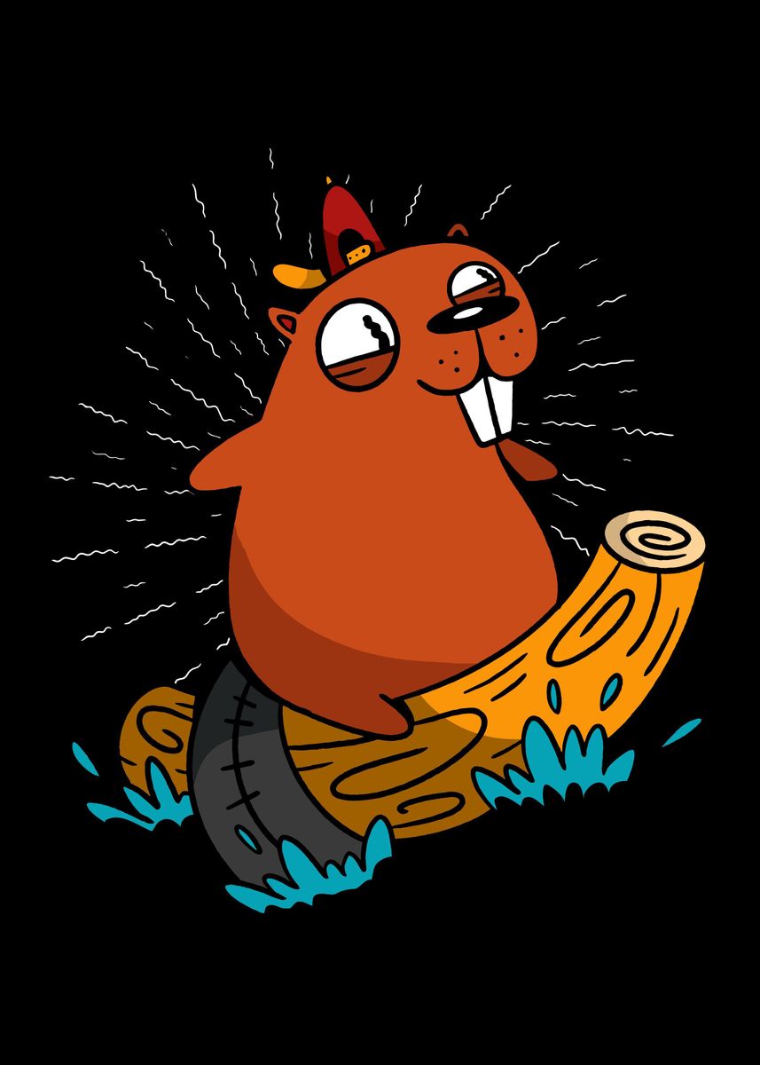 'Surfing Beaver' Poster, picture, metal print, paint by ArtNinja | Displate