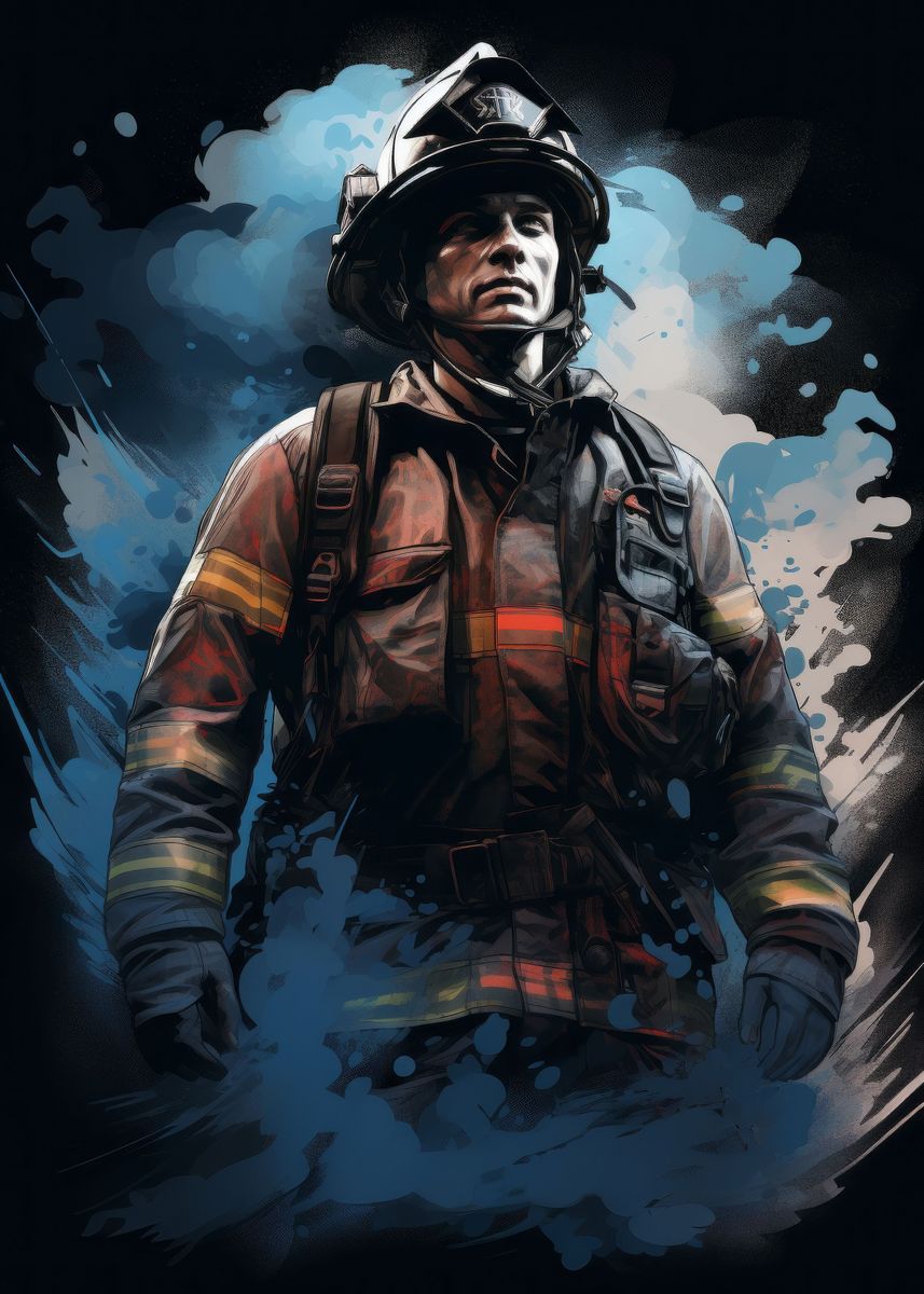 'Firefighter Flame' Poster, picture, metal print, paint by Alisson ...