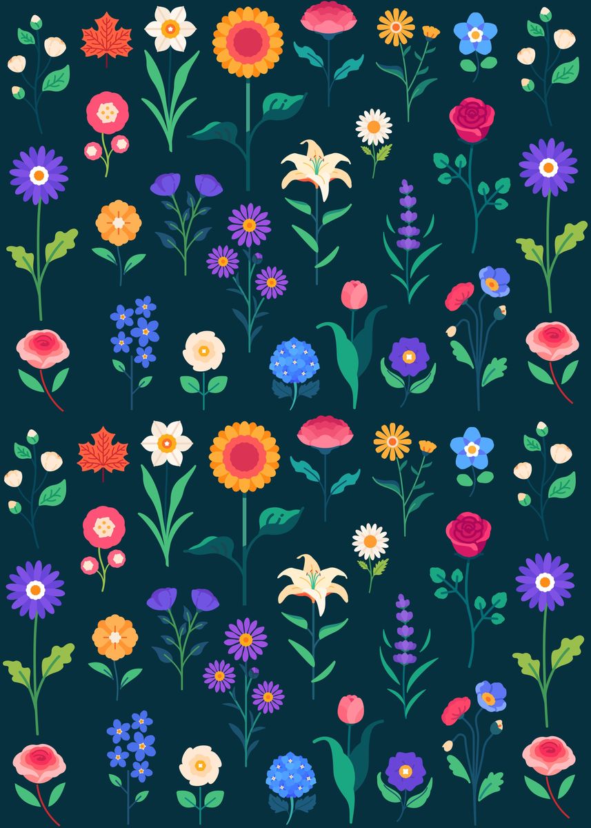 'Bright Floral Pattern' Poster, picture, metal print, paint by XandYart ...