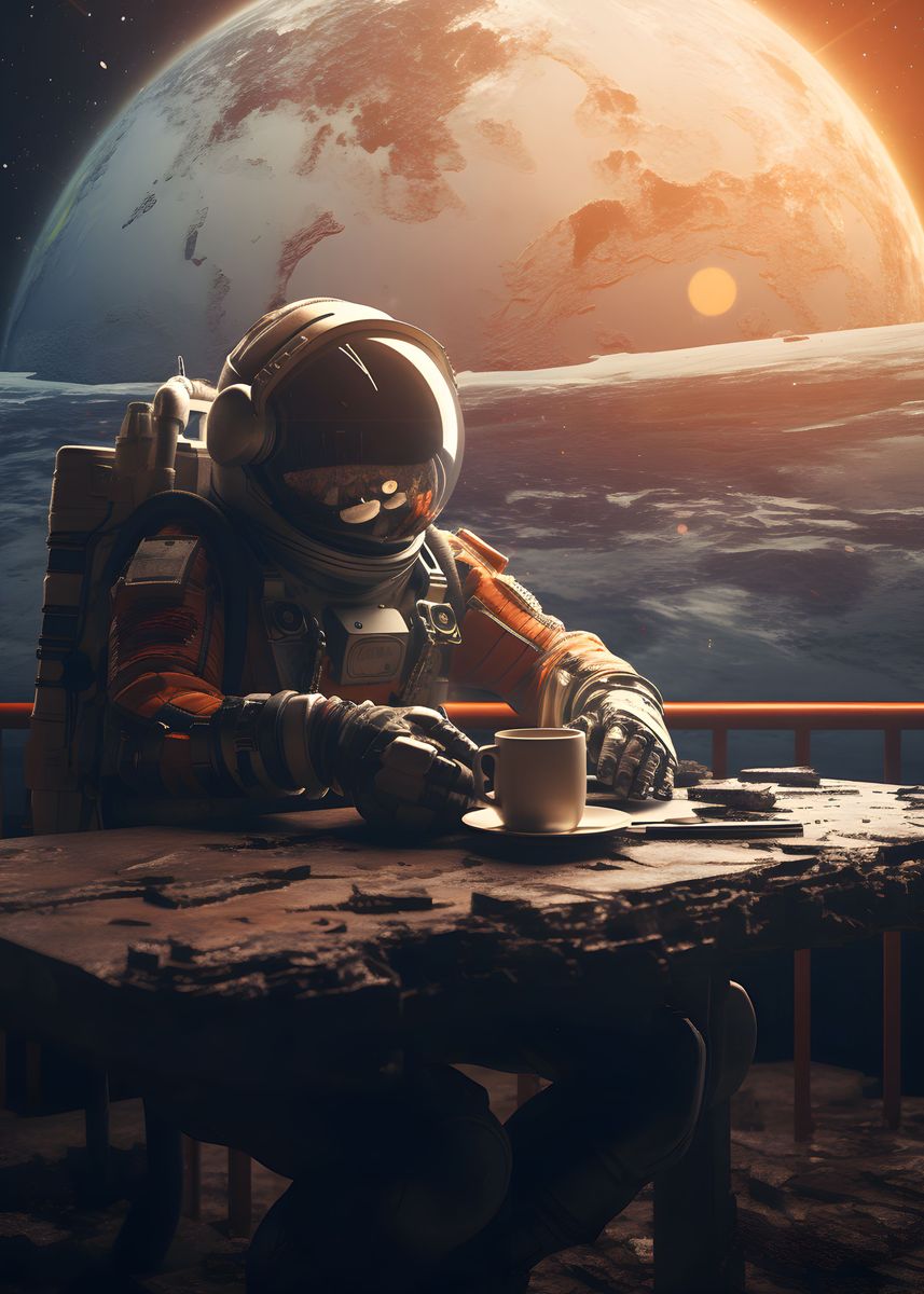 'Spaceman Astronaut Coffee' Poster, picture, metal print, paint by ...